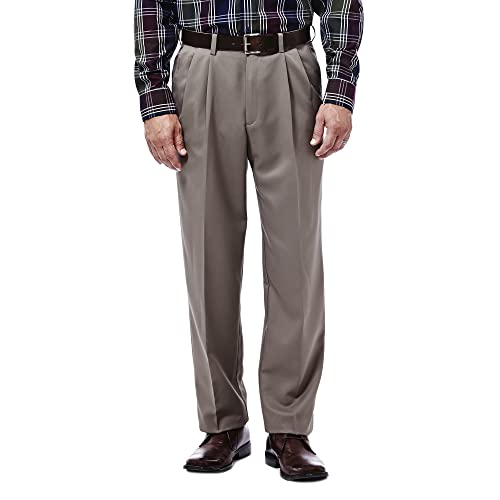Haggar mens Cool 18 Hidden Expandable-waist Pleat-front dress pants, Bark, 44W x 34L US