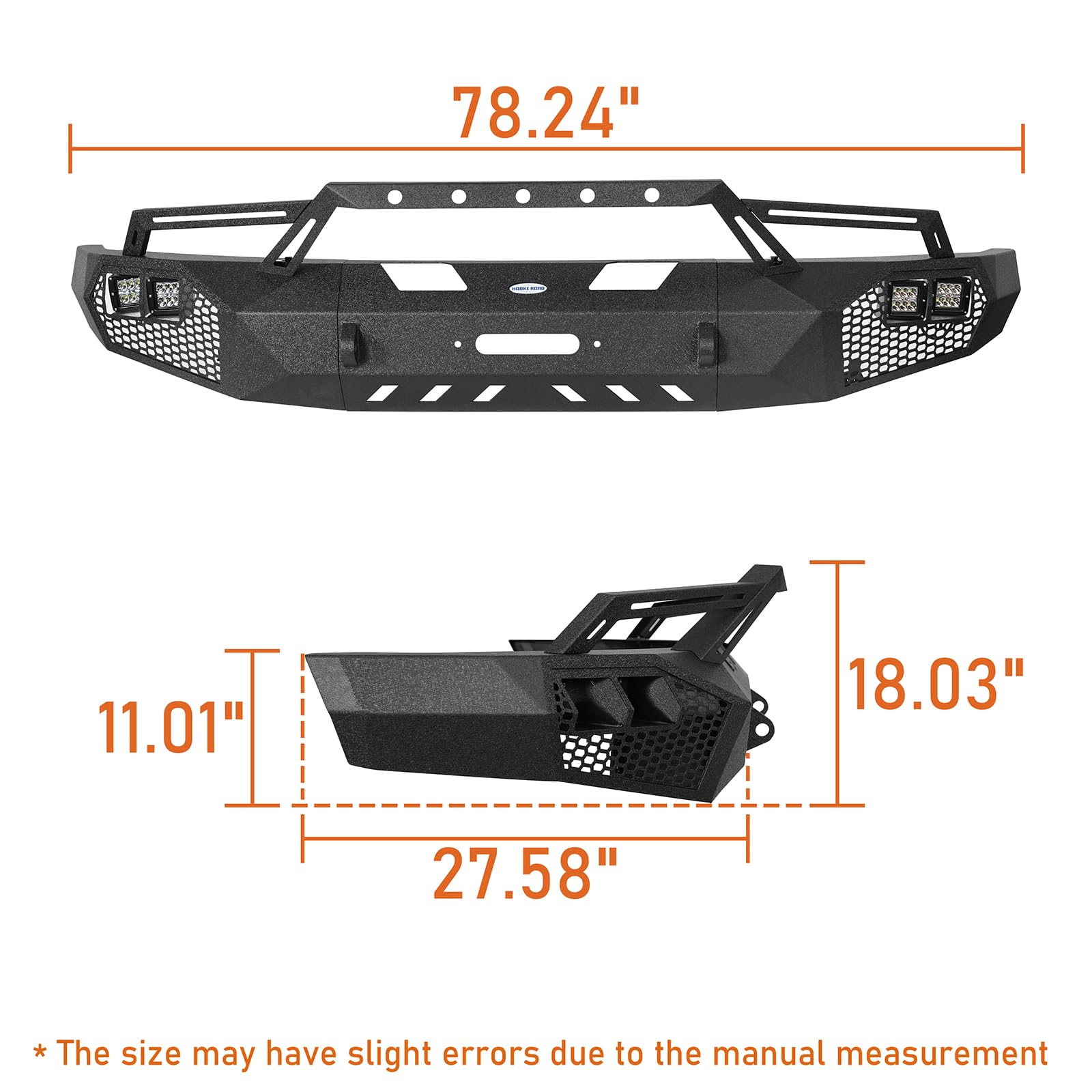 Hooke Road F150 Steel Black Front Bumper w/Winch Plate + Rear Bumper for 2009-2014 Ford F-150 (Exclude Raptor & Flareside) Pickup Truck