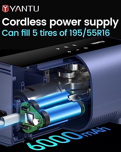 YANTU Cordless Tire Inflator Portable Air Compressor,12V Tire Pump Battery Powered, Dual Cylinder 2X Inflation, Air Pump for Inflatables with 8.3Inch Digital Large Screen for Off-Road/SUV/Pickup