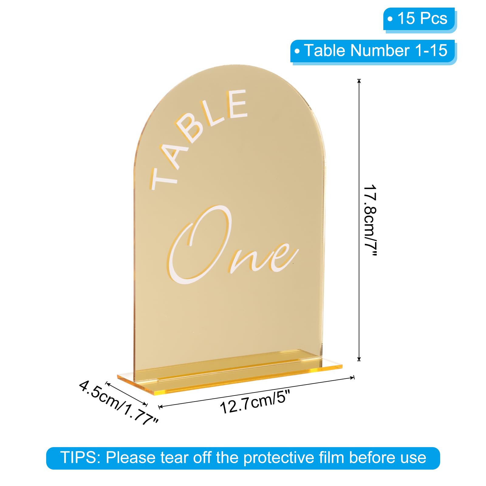 uxcell 10pcs Gold Mirrored Arch Acrylic Sign with Stand, 5 x 7 Inch Acrylic Arch Table Number Holders for Wedding Table Centerpiece Decoration (Number 1-10)