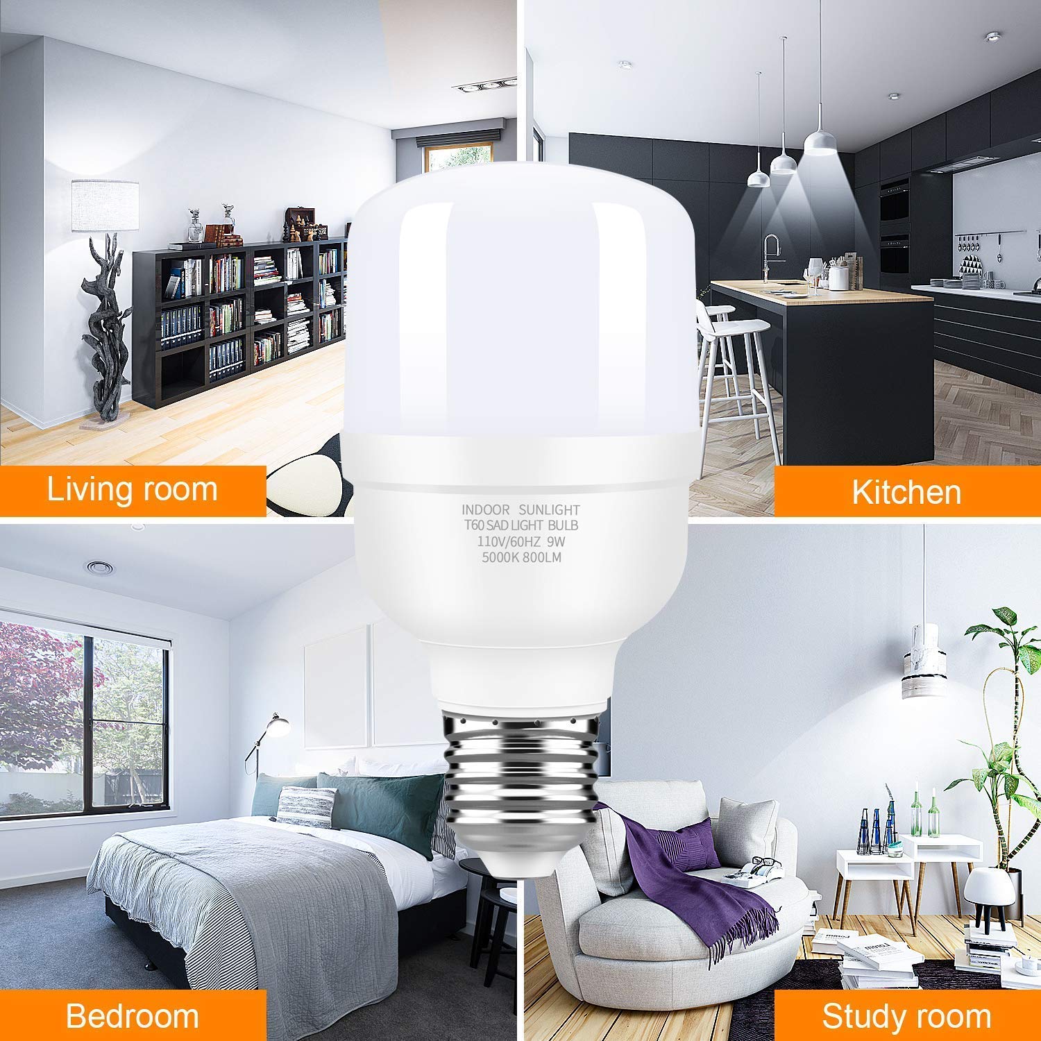 Hisoo 9W LED Full Spectrum Light Bulb, High CRI Cool White Natural Sunlight Bulb, Eye-Care Dimmable Light Lamp for Study Office Bedroom Living Room (2pack)