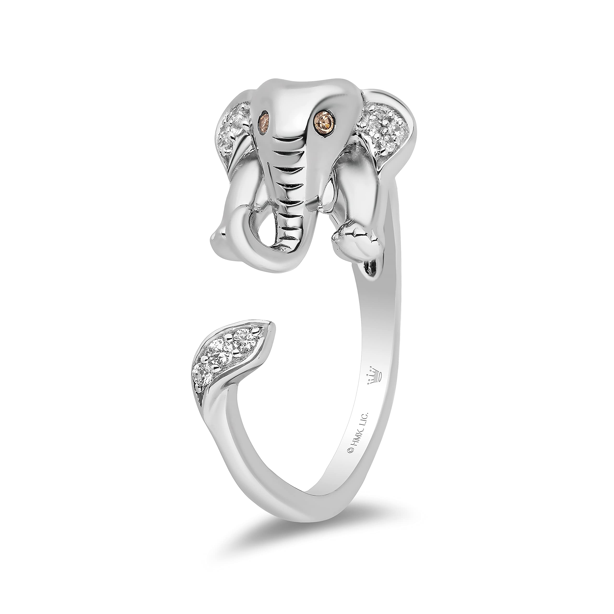 Jewelili Hallmark Fine Jewelry Sterling Silver 1/10 Cttw Champagne and Natural White Round Diamond Wrapping Elephant Ring, Size 7