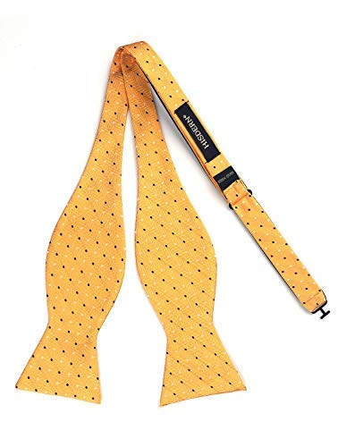HISDERN Bowties Men Polka Dot Self Tie Bow Ties and Pocket Square Set Yellow Classic Formal Business Tuxedo Bowtie Handkerchief for Wedding Party