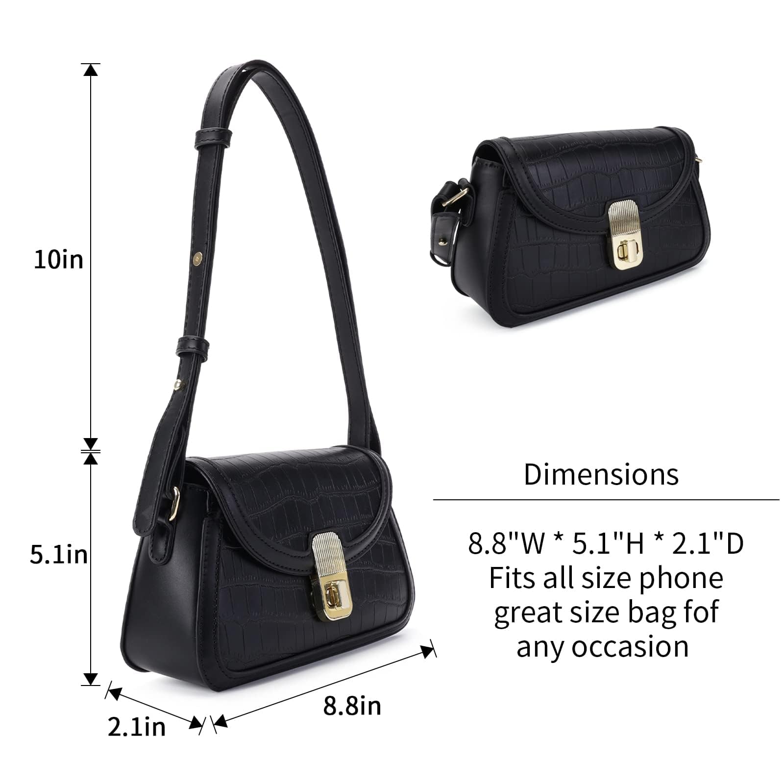 MAXWISE Alligator Print Crossbody Bag - Small Tote Shoulder Bag for Women, Cute Clutch Purse (Black)