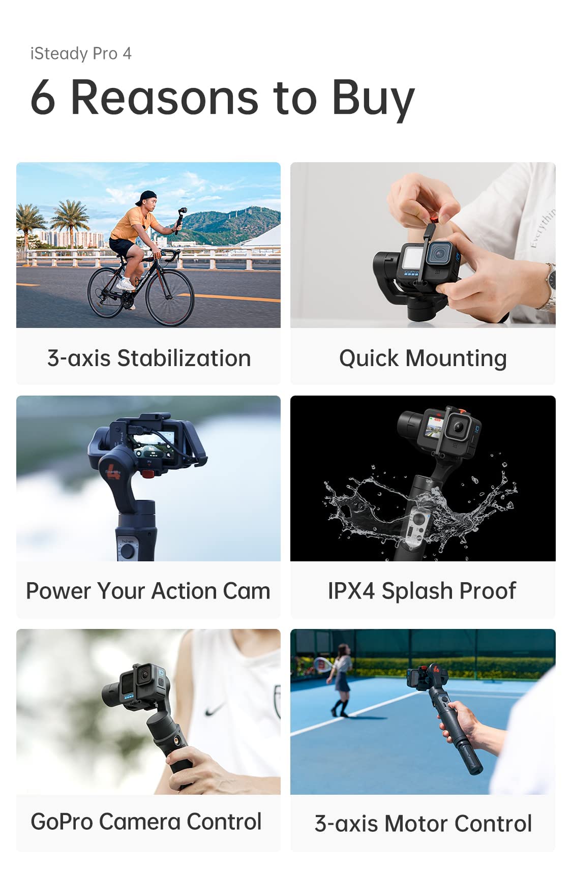 hohem iSteady Pro 4 3 Axis Gimbal for GoPro Hero 12/11/10/9/8/7/6/5 Action Camera Gimbal Stabilizer with Extension Rod, for OSMO Action,for Insta360 for Sony RX0, IPX4 Splash-Proof Bluetooth Control