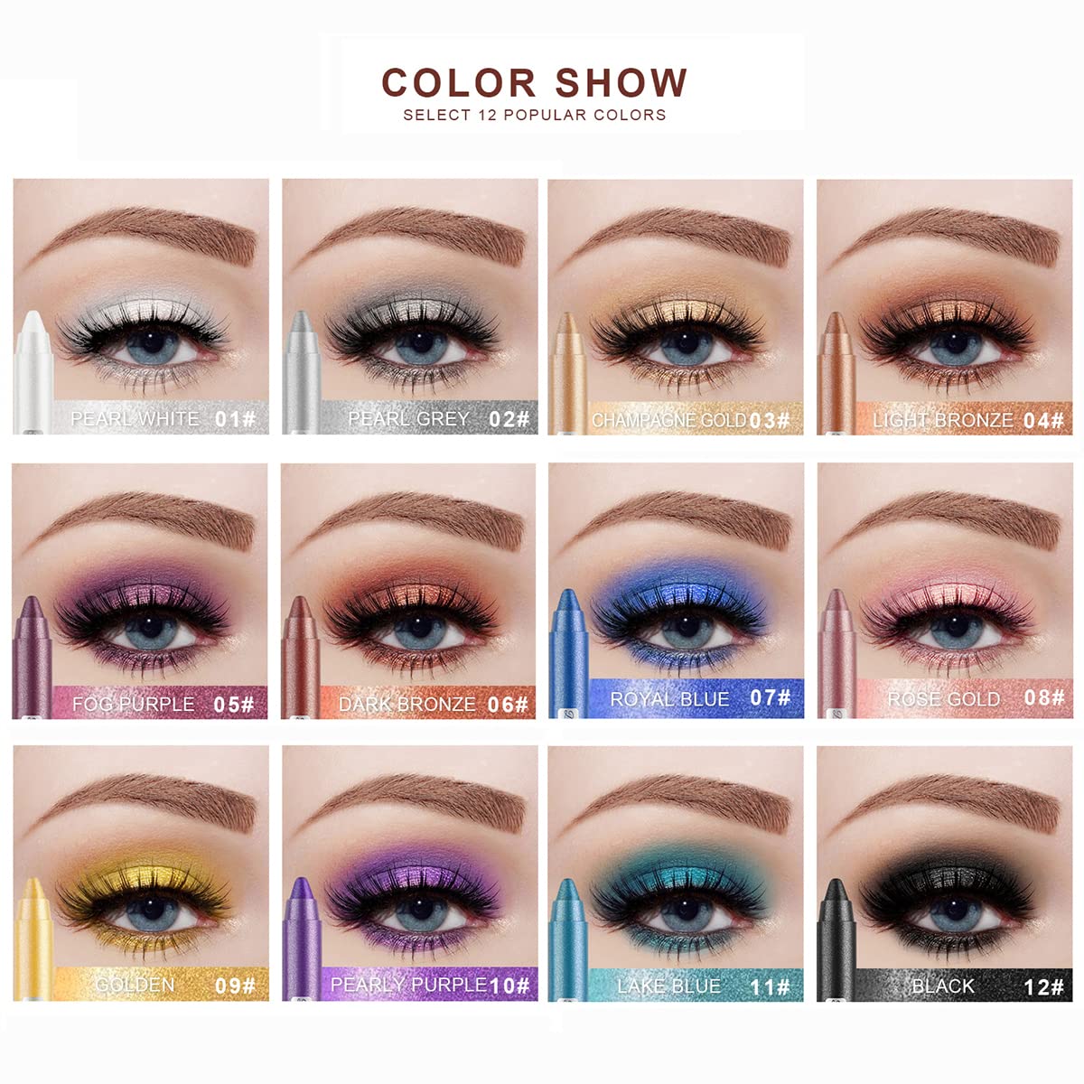 Sitovely 12 Pcs Matte Eyeshadow Stick Set with Sharpener Cap, Long Lasting Pearly Sparkle Glitter Eyeshadow Pencil Shimmer Metallic Eye Shadow Makeup (A, M)