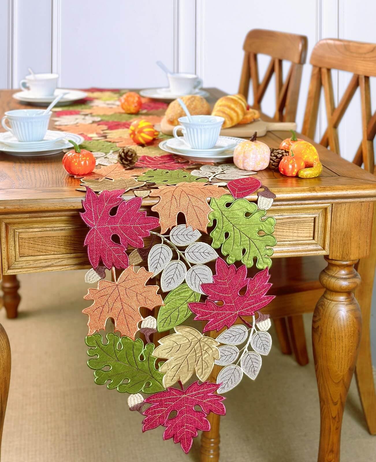 KEVA Fall Placemats Set of 4, 15inch Round Placemats, Fall Decorations for Home, Autumn Maple Leaves Cutwork Embroidered Placemats for Harvest Thanksgiving Holiday Decor