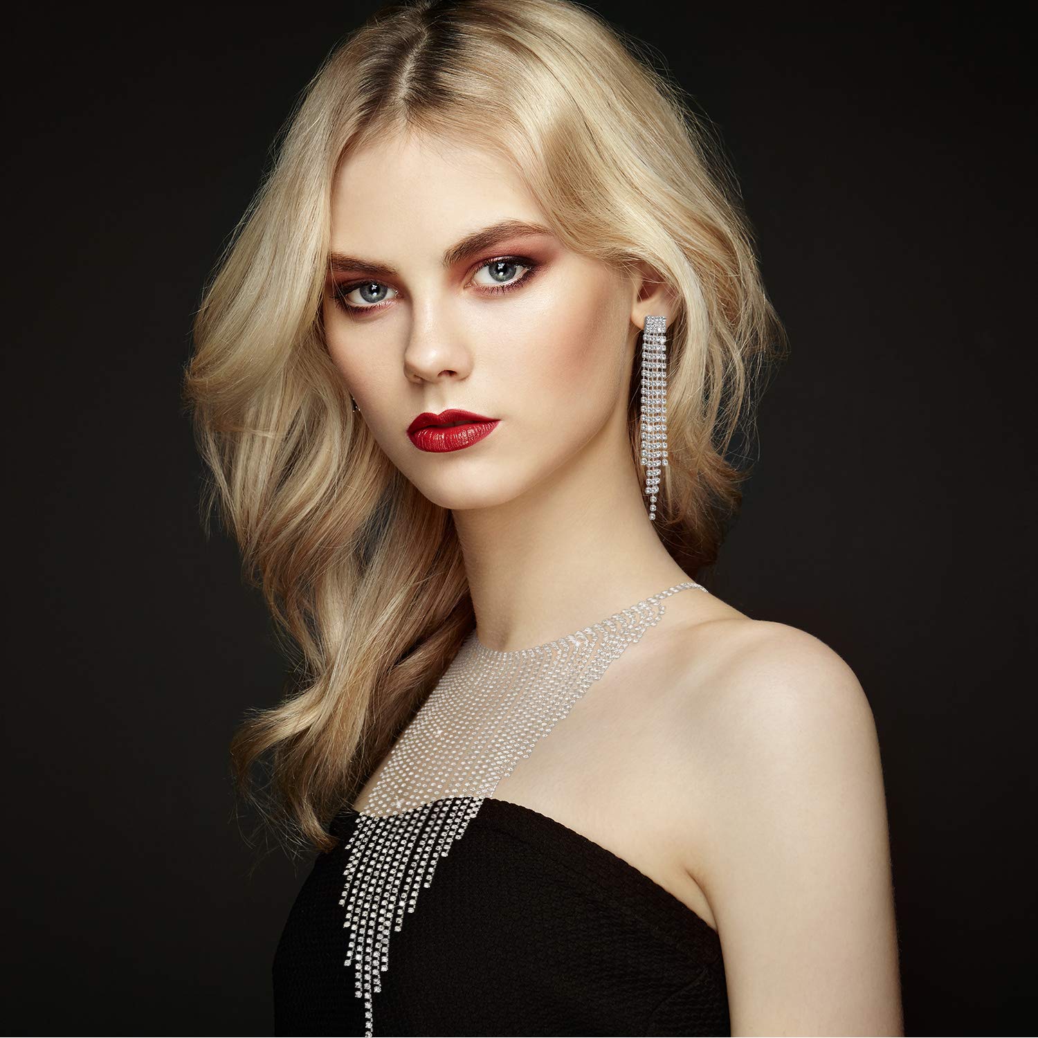 Hicarer Tassel Collar Statement Necklace with Tassel Earring for Women Jewelry Suit