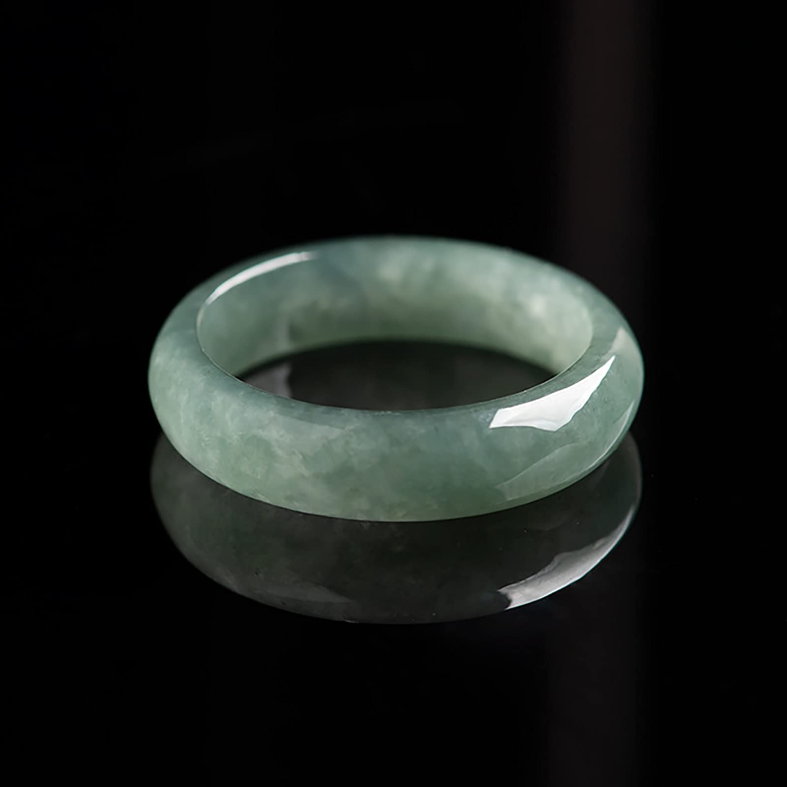HSUMING Chinese Natural Green Jade Band Rings for Women, Size 6-10 (Green, 8)