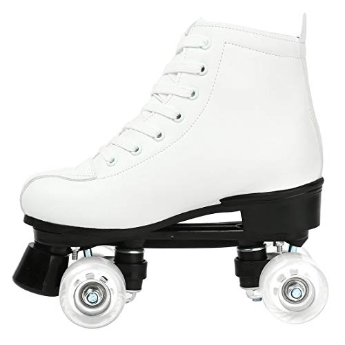 Women's Roller Skates PU Leather High-top Roller Skates Four-Wheel Roller Skates Double Row Shiny Roller Skates for Indoor Outdoor (White Flash,43-US: 10)