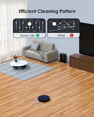 Thamtu G20 Robot Vacuum and Mop Combo, with Self-Emptying Base, Auto Carpet Boost, 3000Pa Suction for Powerful Cleaning, APP and Voice Control, Pet Hair Cleaning, is Ideal for Household Cleaning