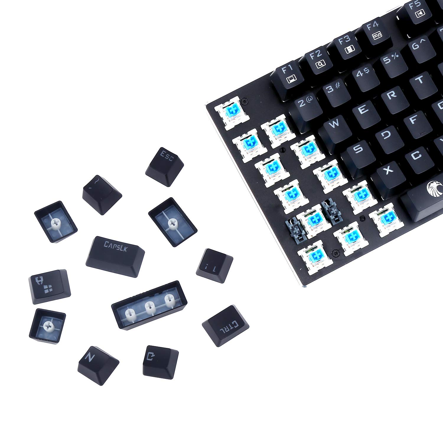 HUO JI 60% Mechanical Gaming Keyboard, E-Yooso Z-88 with Blue Switches, Cyan LED Backlit, Compact 81 Keys for Mac, PC, Black
