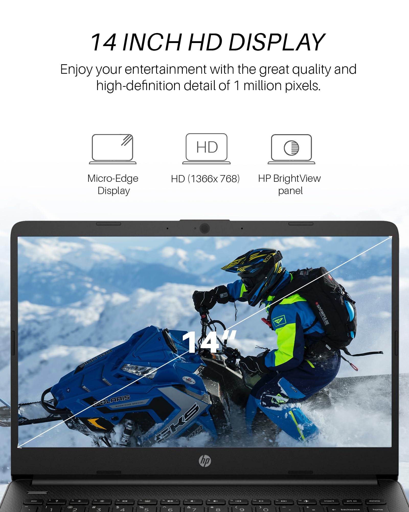 HP 2023 Newest 14 Inch Laptop Students Business, Intel Quad-Core Processor, 16GB RAM, 320GB Storage(64GB eMMC+256GB Micro SD), 12H Battery Life, Webcam, HDMI, WiFi, Win 11 S, Bundle with JAWFOAL