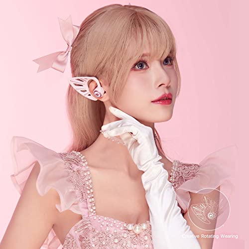 YOWU Elf Ear Headphones, Wireless 5.0 Earphones, 10 Colors RGB Effects with App Control, Dual Microphone Noise Reduction, IPX4 Water Resistant, Elf in-Ear Earbuds with Charging Case, Pink