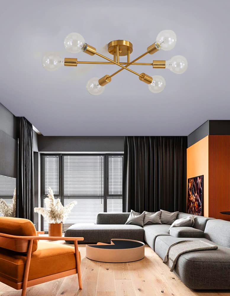 Hsyile Lighting KU300195 Modern-Industrial Style Indoor Chandelier,Flush Mount Ceiling Light Modern Pendant Light,Perfect for Kitchen Bathroom Dining Room Bedroom Hallway etc,6 Lights