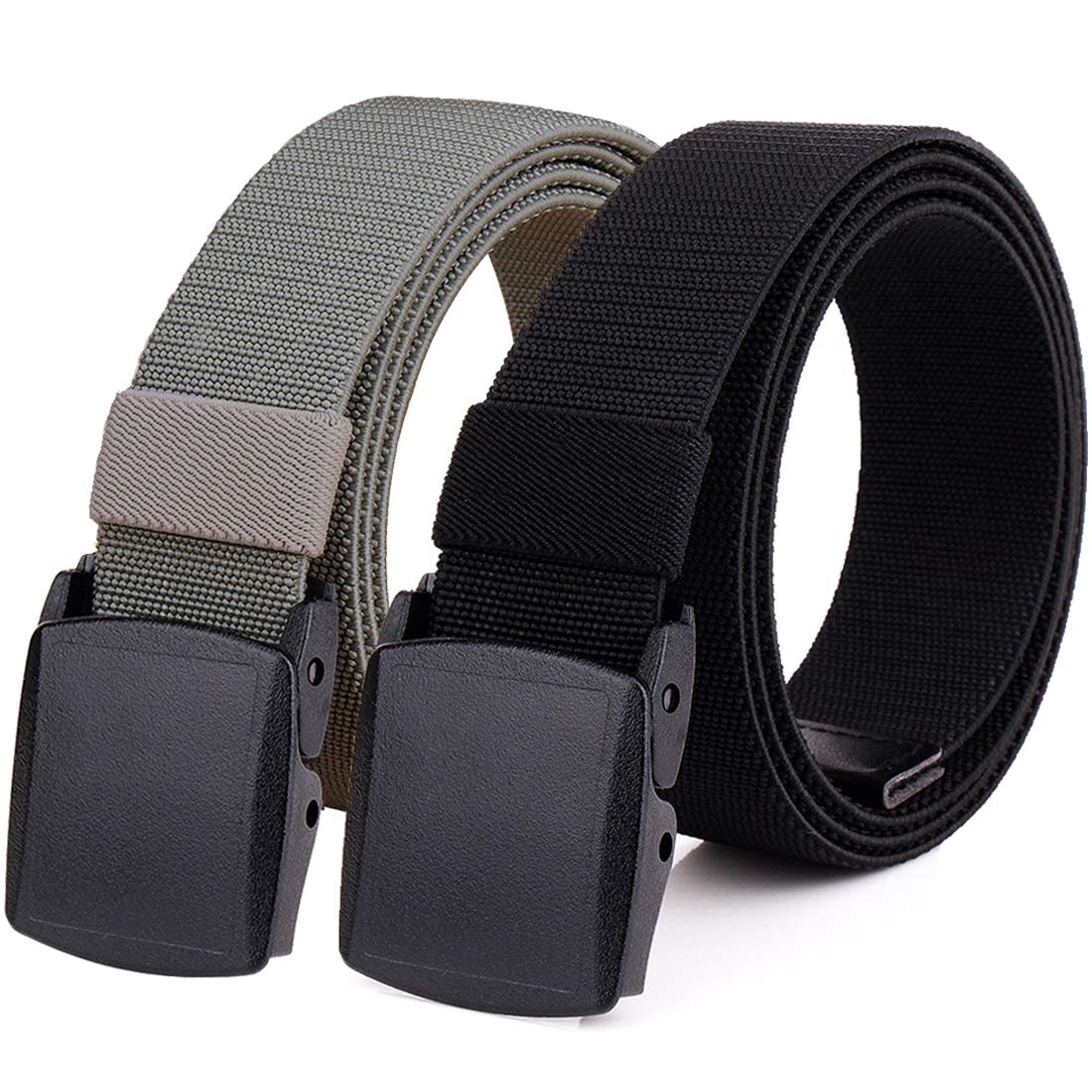 HOANAN 2-Pack Elastic Stretch Belt, Menâs All Size No Metal Nylon Tactical Hiking Belt (Blackgrey, Fit up to 36")