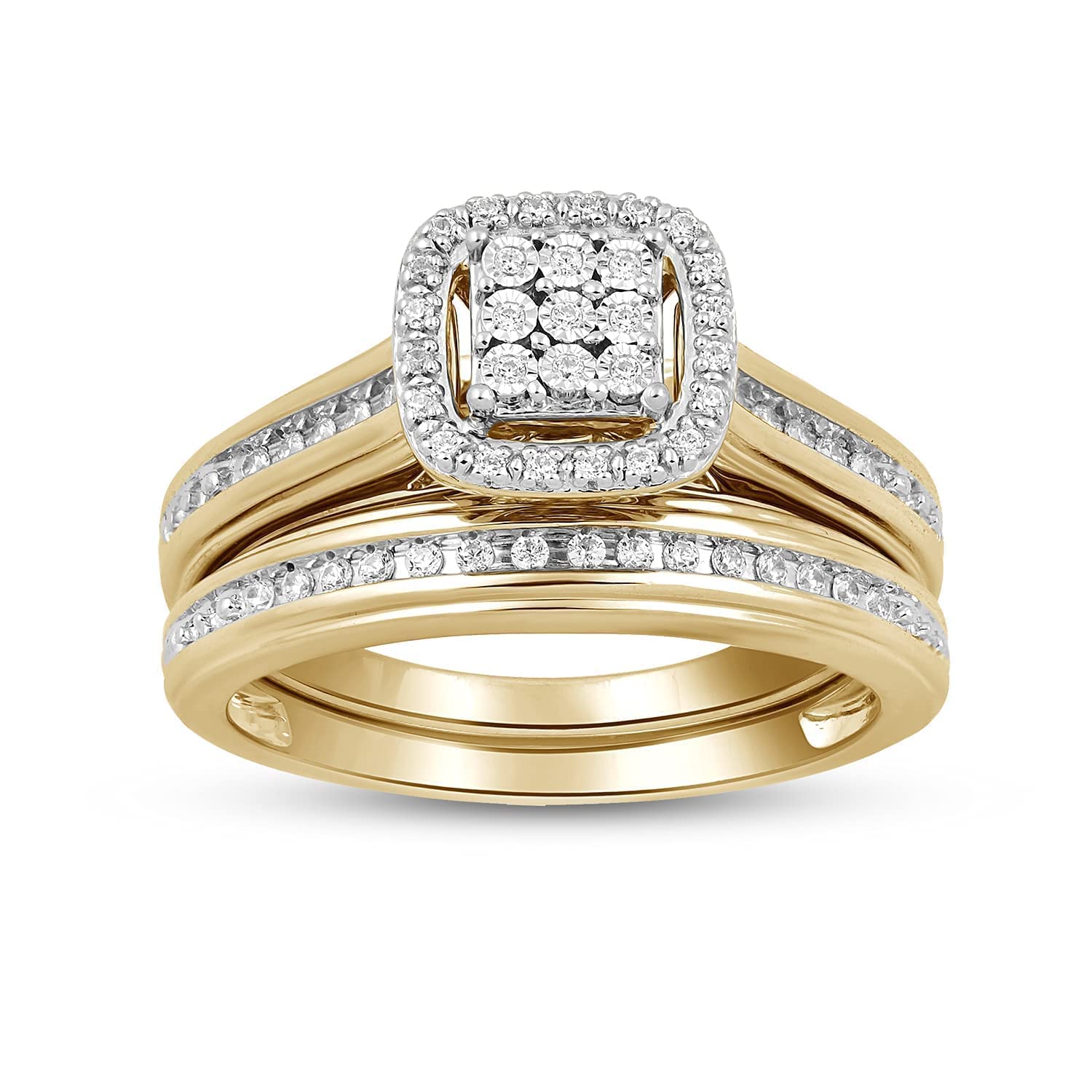 Jewelili Yellow Gold over Sterling Silver 1/5 Cttw Natural White Round Diamond Ring