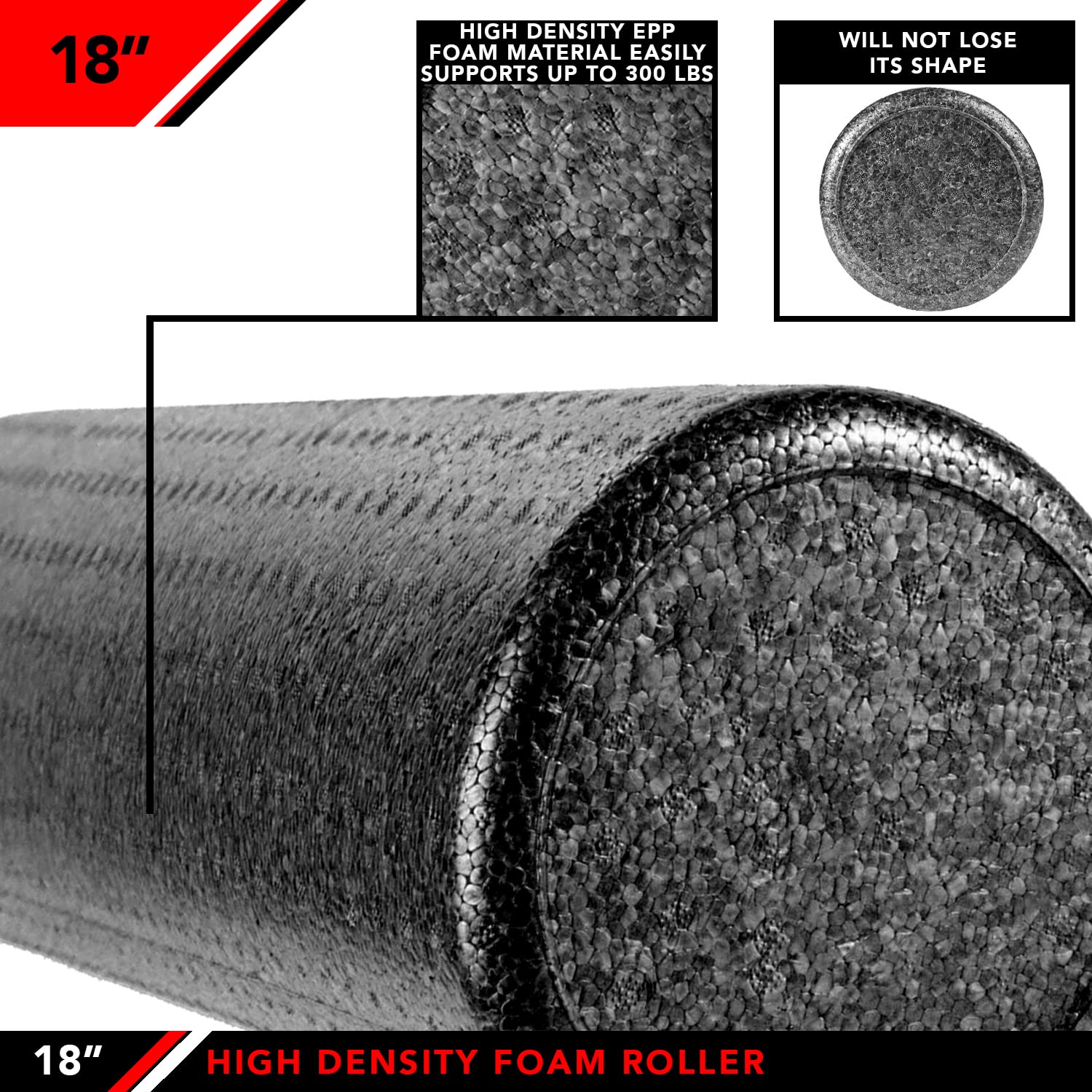 JFIT High Density Foam Roller, Black, 18-Inch