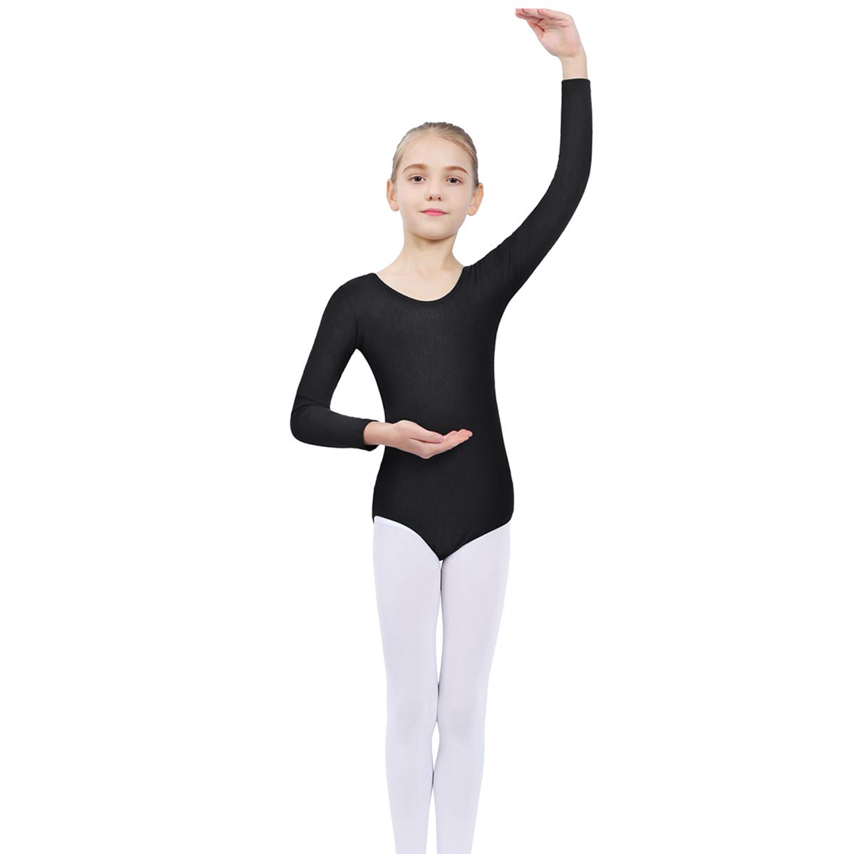 HiDance Ballet Leotards, Girls' Classic Long Sleeve Leotards, Crisscross Straps Back Dance Tops Black 110