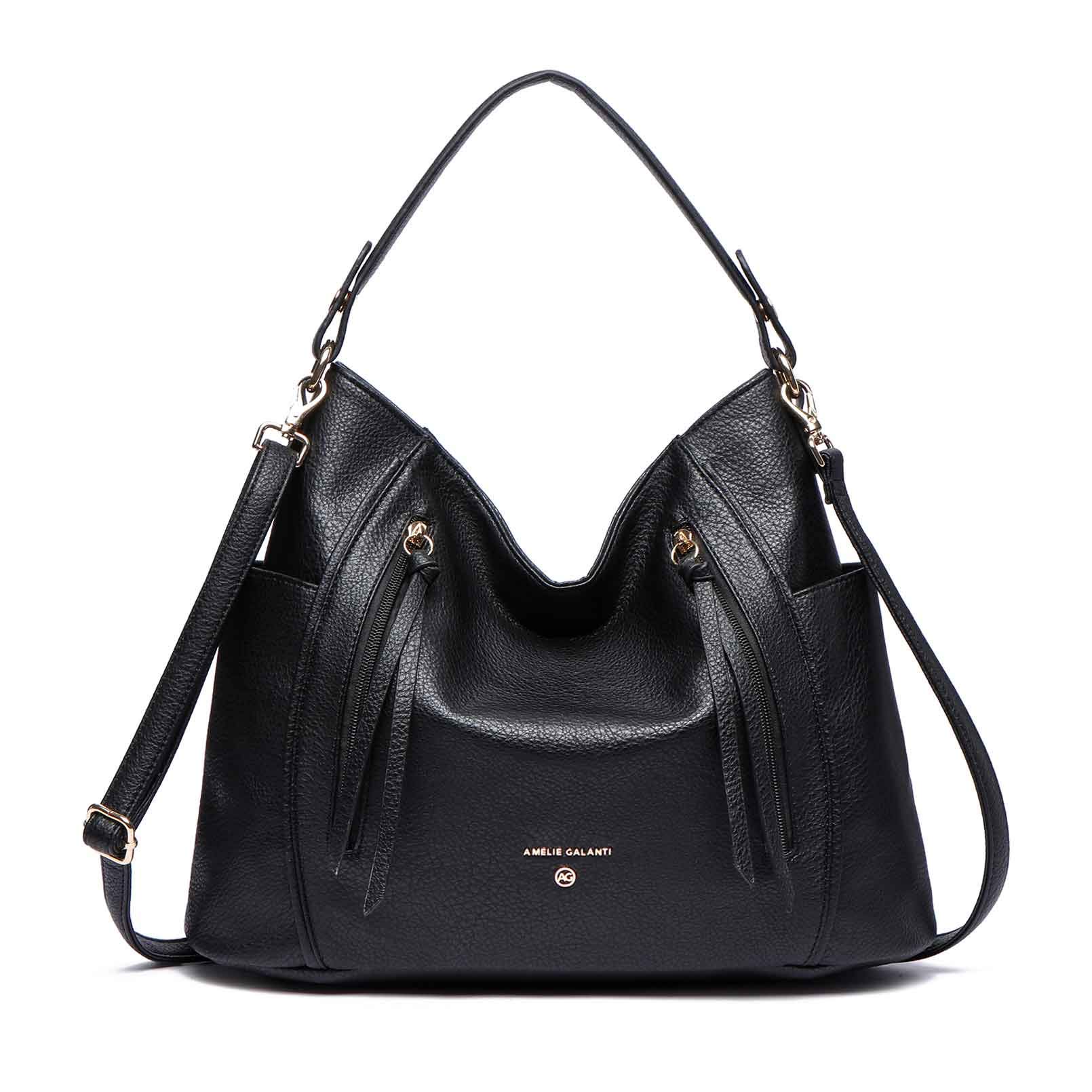 Hobo Purse for Women Leather Crossbody Shoulder Bags Large Tote Bag (BLACK)