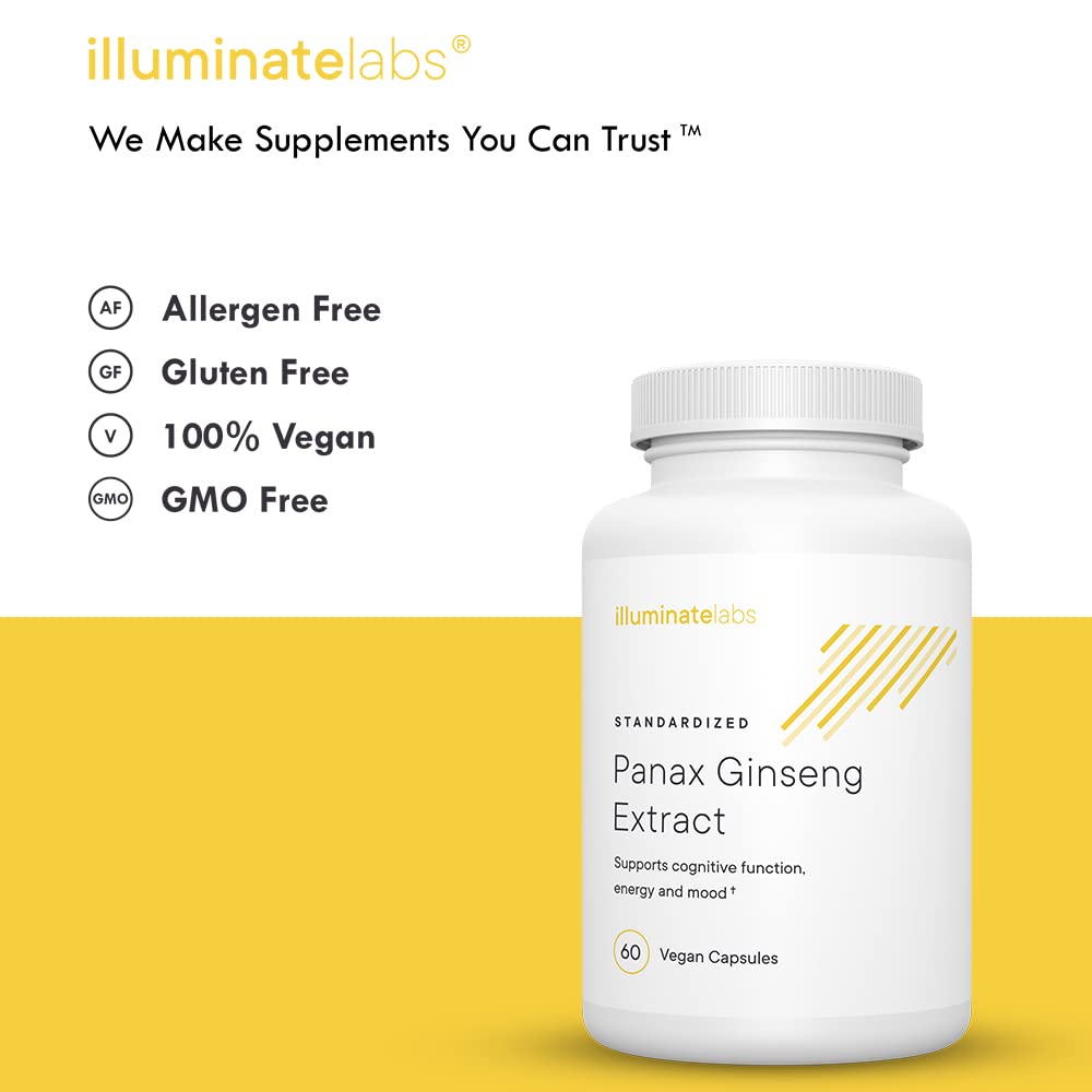 Illuminate Labs Panax Ginseng Extract Capsules | 200 mg | Supports Energy, Cognitive Function & Mood | Third-Party Tested and Backed by Medical Research