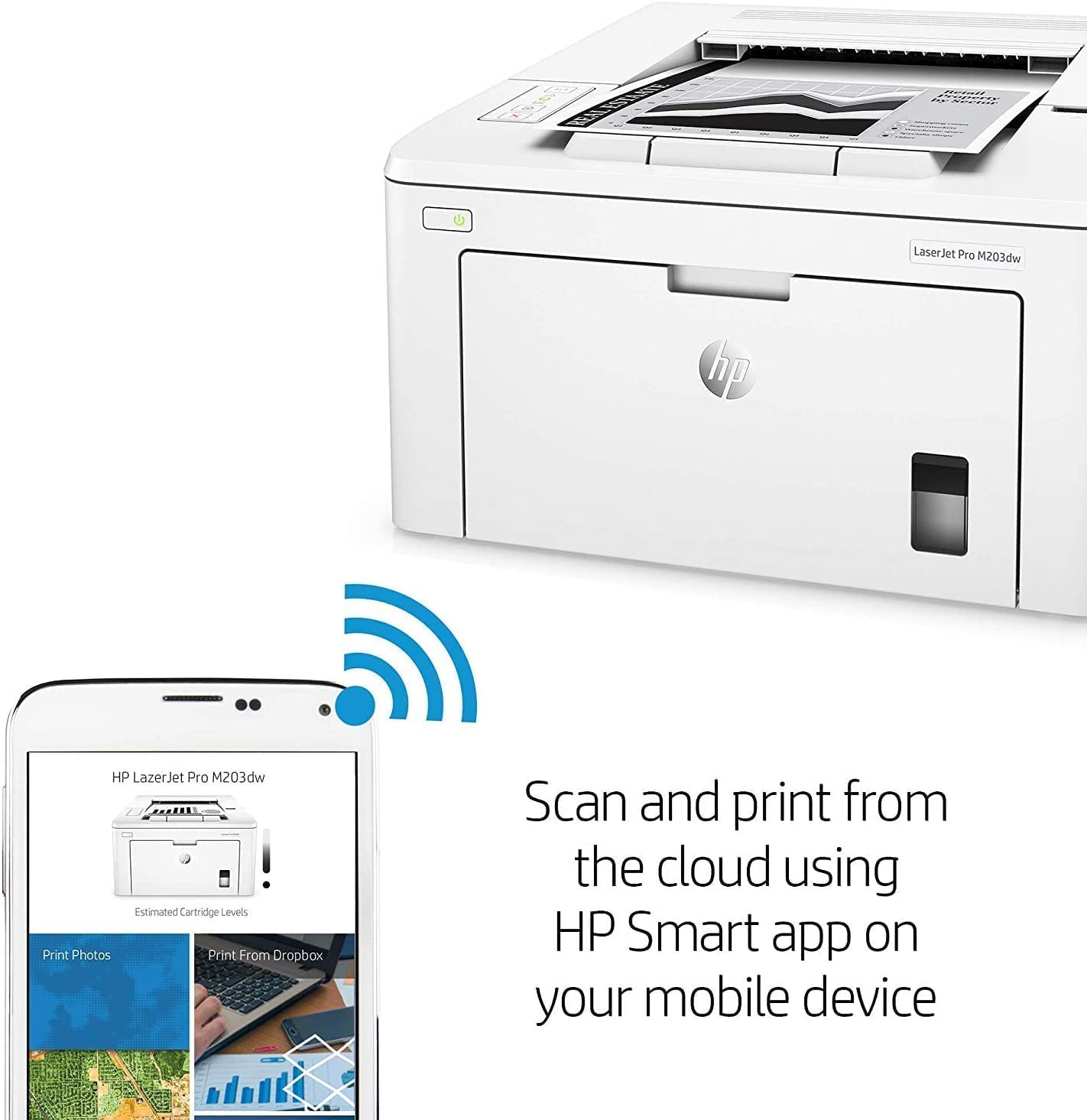 HP Laserjet Pro M203dw Wireless Monochrome Laser Printer Works with Alexa (G3Q47A), Print Only, 1200x1200 dpi, 30ppm, LED Control Panel, Auto 2-Sided Printing, Wi-Fi, Ethernet, Lanbertent USB Hub
