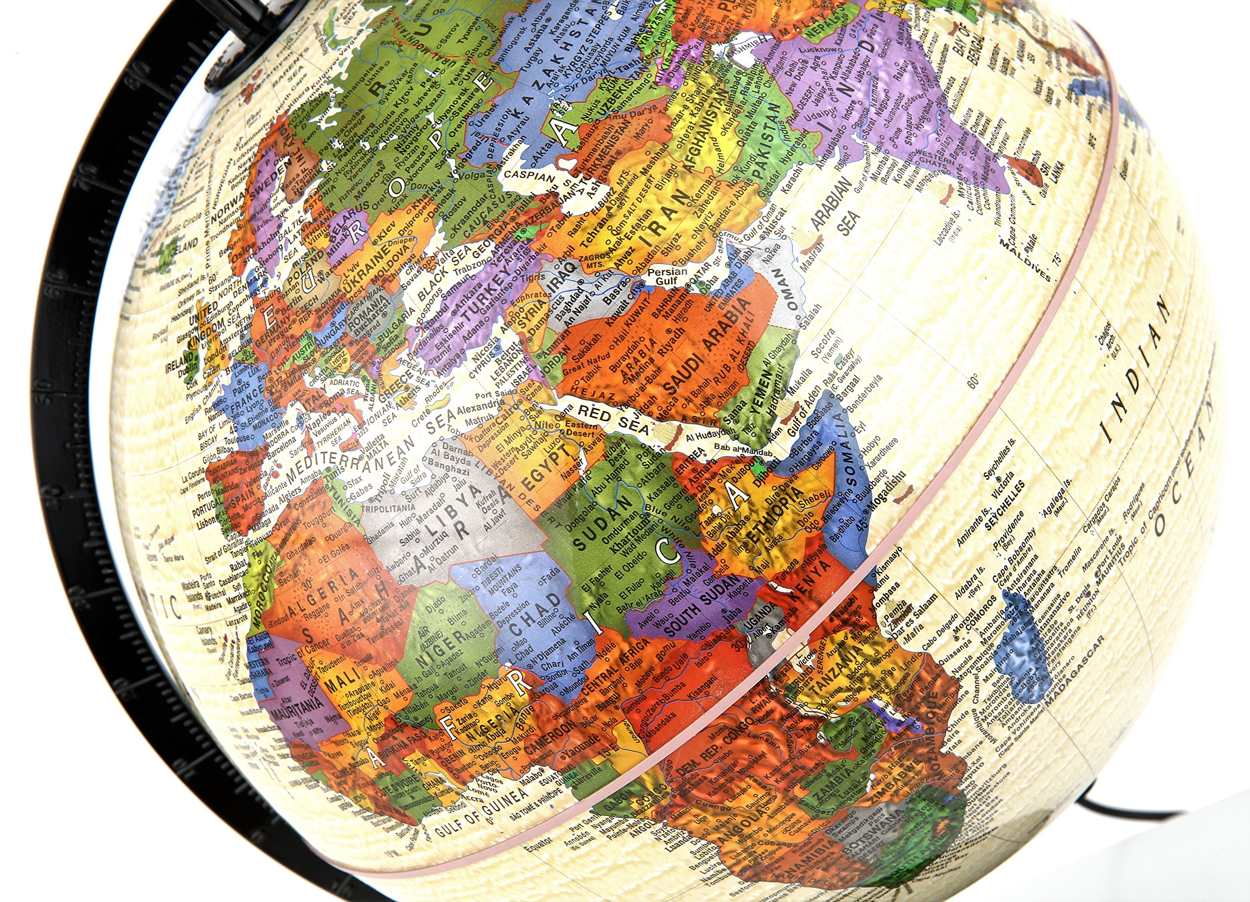 Illuminated Antique World Globe (10”/25 cm Diameter) – Premium Antique Desktop World Globe, Perfect for Home & Office Décor, Over 4,000 Place Names, Energy-Saving LED, Weighted Base