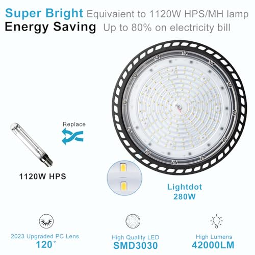 Upgrade 20Pack 280W LED High Bay Light AC100-277V 42000LM High Bay LED Light, 5000K UFO Lights for Commercial Bay Lighting(Coverage:66~110ft at Height:30~50FT)