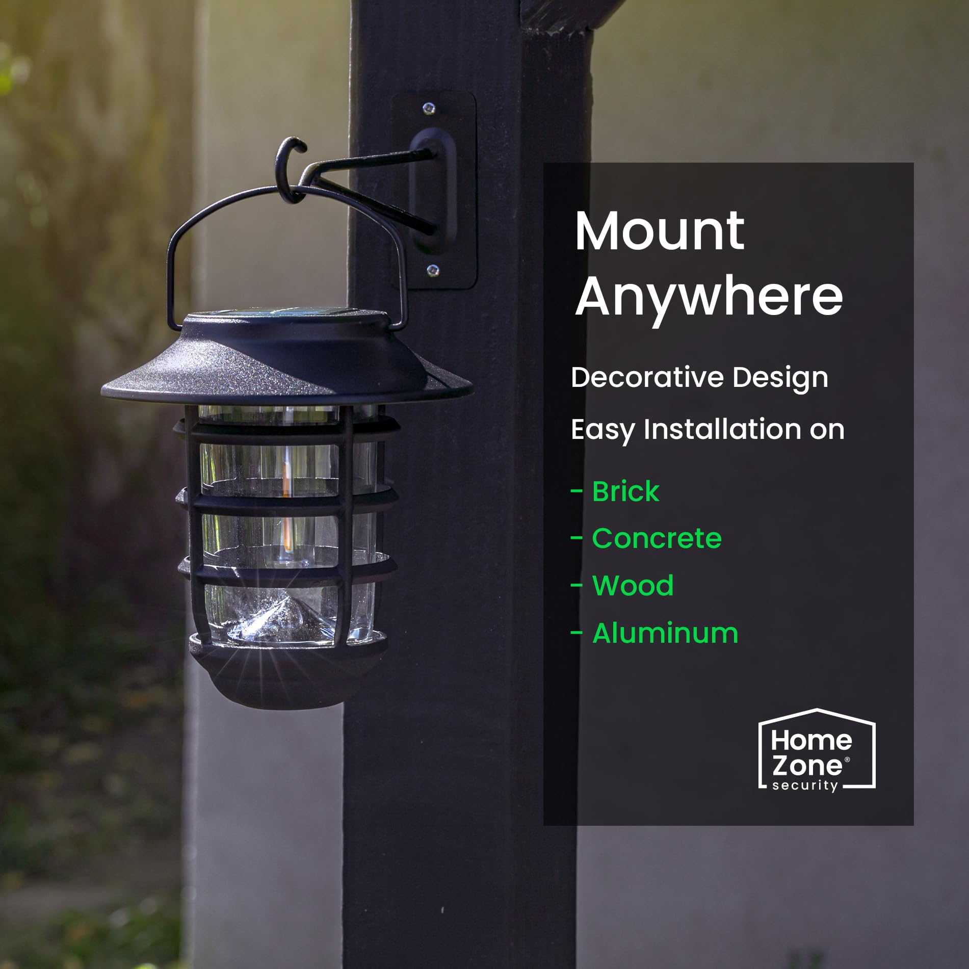 Home Zone Security 2 Packs Solar Wall Hanging Lights Outdoor 3000K Warm Up to 8 Hours Light Dawn Motion Sensor Auto, IP65 Waterproof, No Wiring Required, Aluminum and Glass Construction
