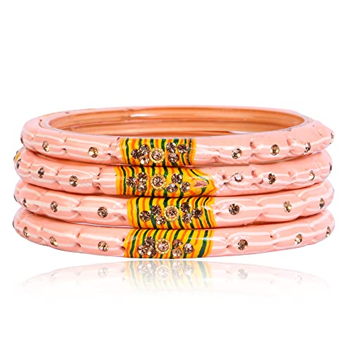 JD'Z COLLECTION Indian Jewelry glass bangles for women Lac Bangles For women Bangles set of 4 Multi Bracelets Kada (Beige, 2.6)