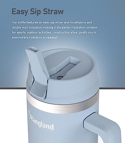 RANGLAND 40 oz Tumbler Cup with Handle and Carrier Bag, 24-Hour Insulated Water Bottle with Straw Lid, Neoprene Carrying Sleeve and Hand Strap (Feather Blue)