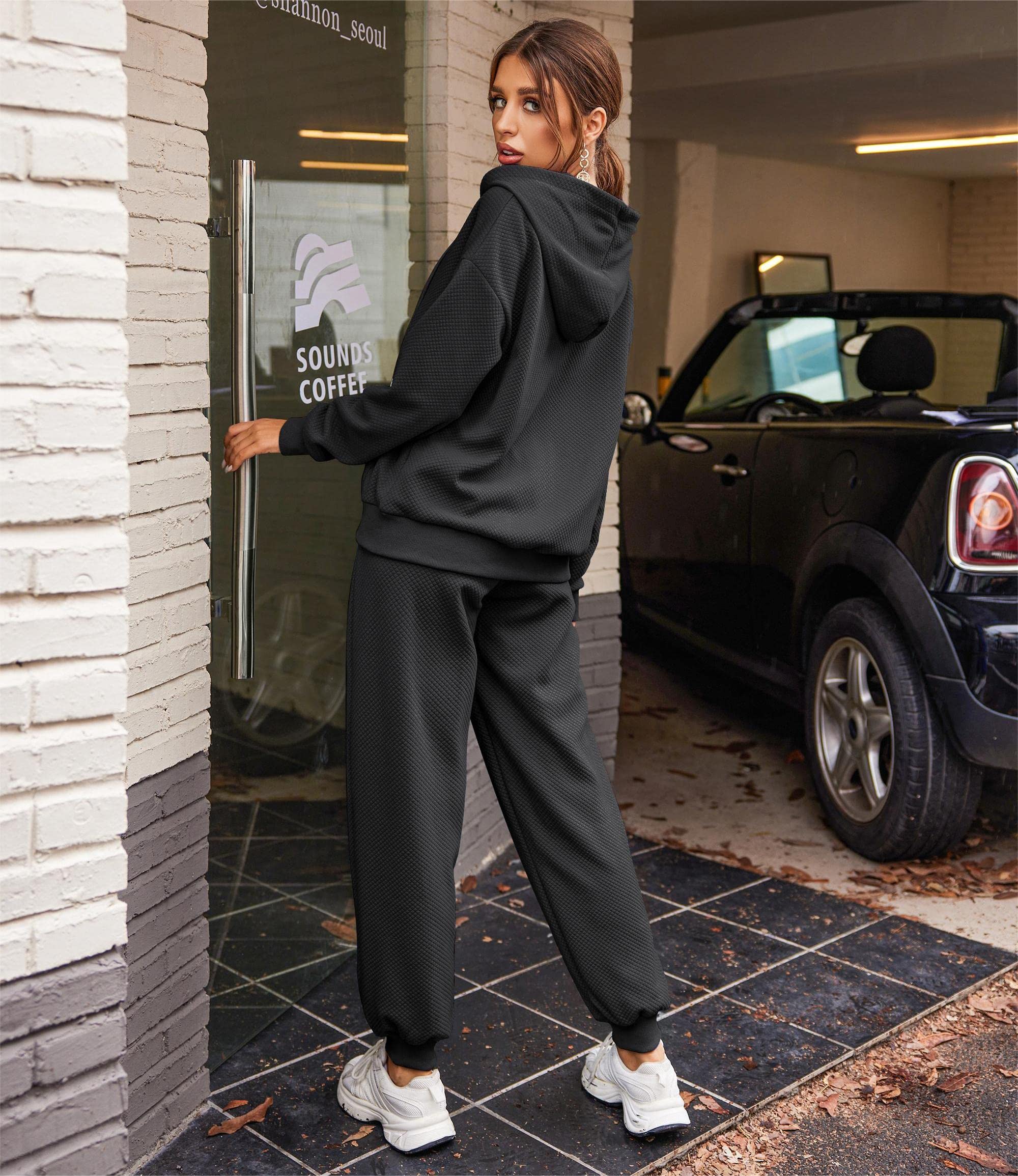 HOTOUCH Hoodie Sweatsuits for Women Set Tracksuit Set with Pockets Zip-up Jogging Lounge Set,Dark Gray L