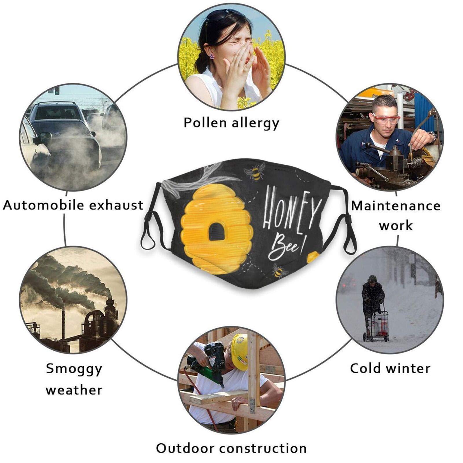 Honey Bee Chalk Face Mask Unisex Balaclava Mouth Cover With Filter Windproof Dustproof Adjustable Mask