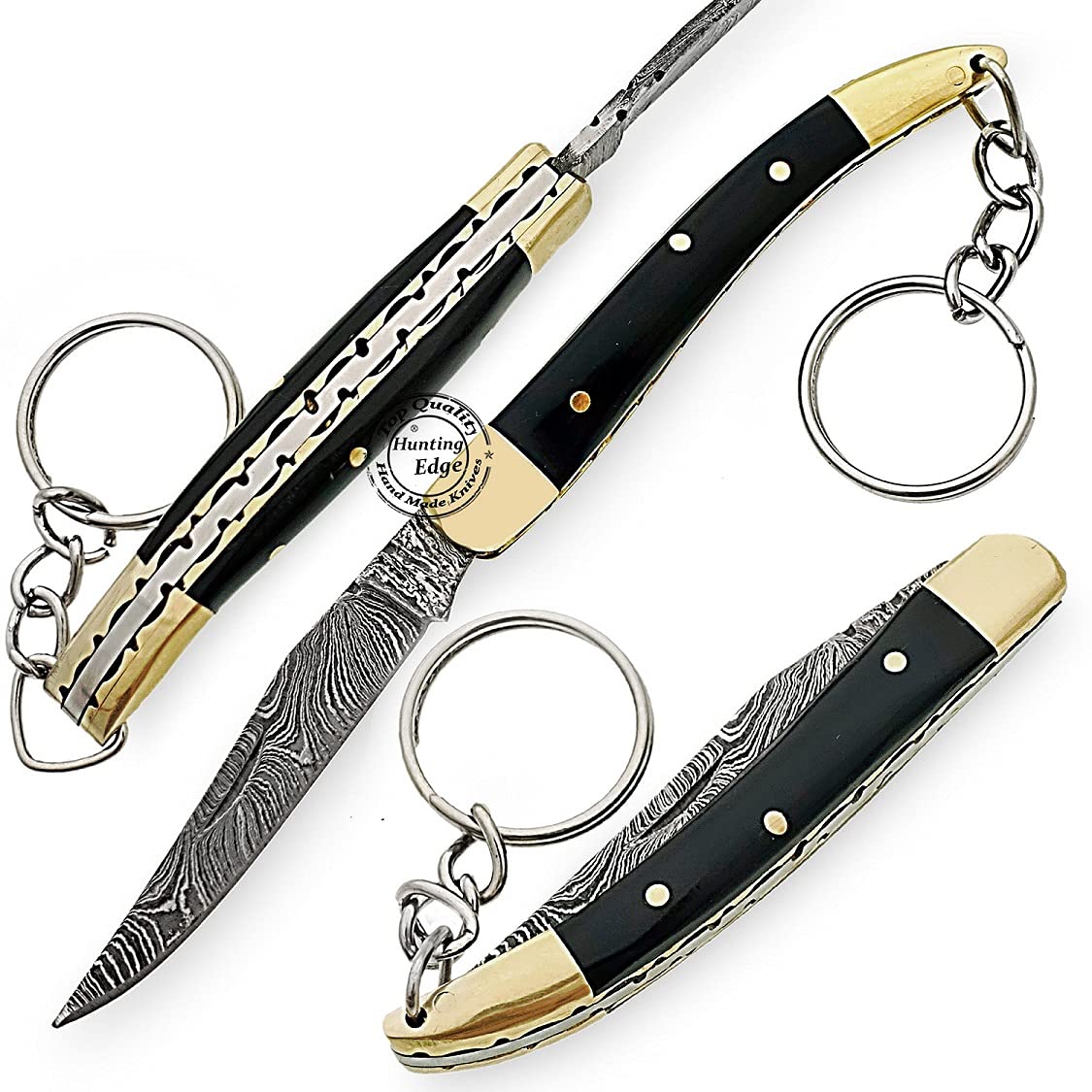 Hunting Edge Buffalo Horn 5.5 100percent Handmade Damascus Steel Folding Pocket KeyChain Knife 100percent Prime Quality