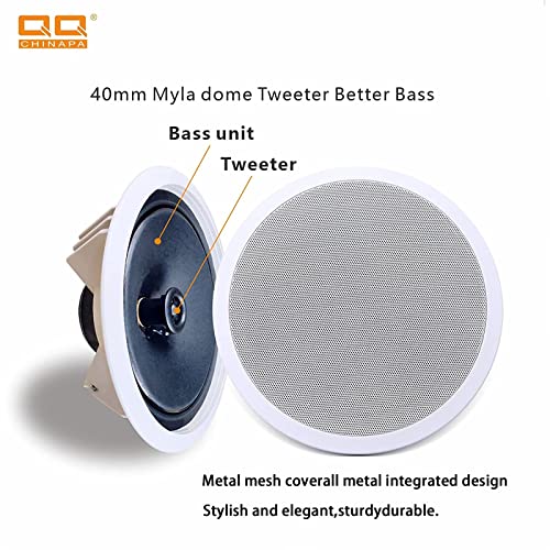QQCHINAPA LTH-8115S 5" Woofer 2-Way in Ceiling in Wall Speaker, 1-Inch 40mm Myla Dome Tweeter Better Bass, 8 Ohm Impedance-6" Cutout Diameter,with 130-18kHz Frequency (White) (5")…