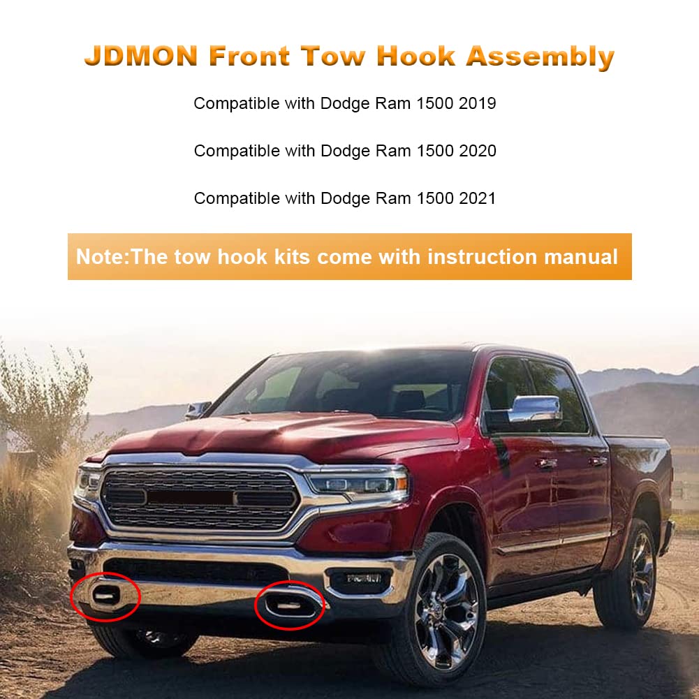 JDMON Compatible with Heavy Duty Front Tow Hook Dodge Ram 1500 2019 2020 2021 Left and Right Side with Hardware Replace 68288777AA 68288776AA Silver Forging Process