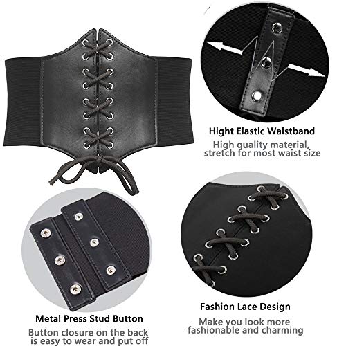 Women's Lace Up Corset Elastic Wide Waist Pirate Costume Cincher Belt(S,Black)