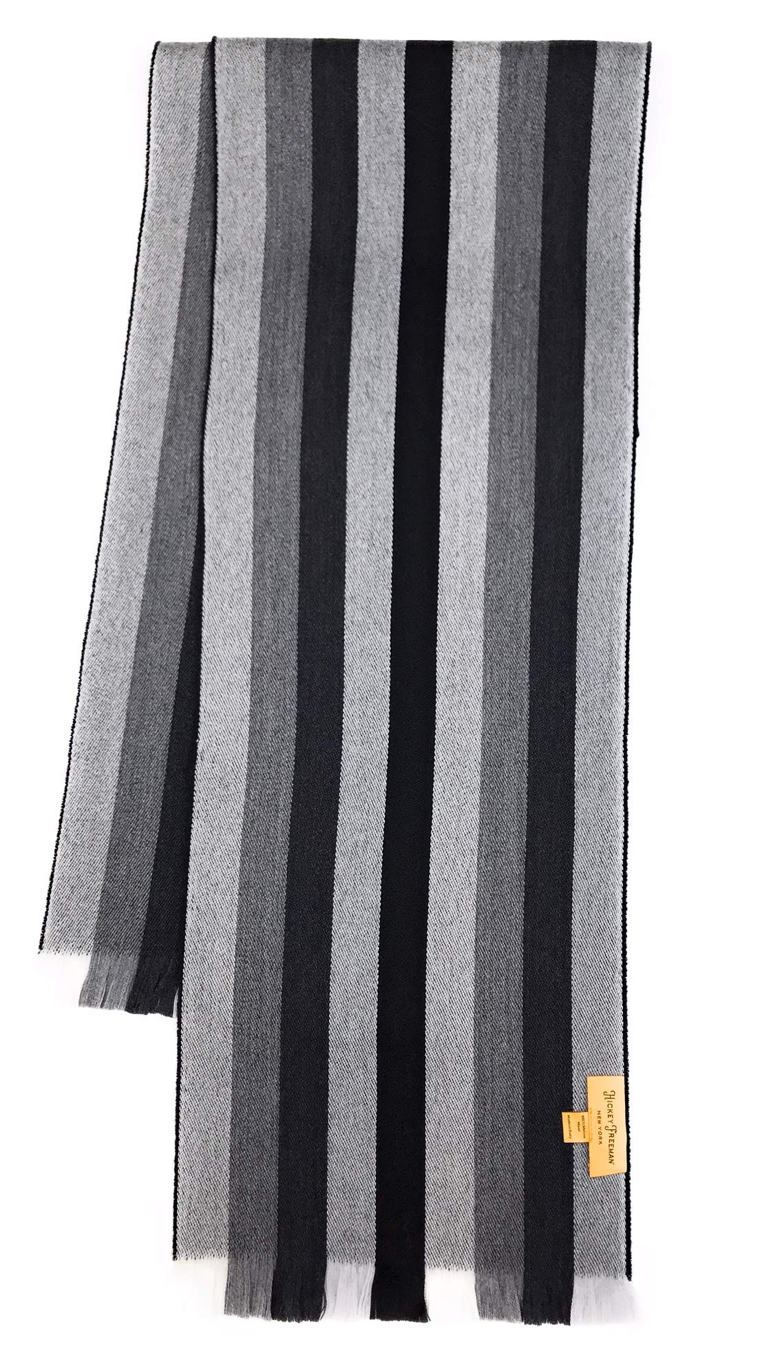 Hickey Freeman Striped Australian Merino Scarf for Men – Ultra-Soft Lightweight Men’s Winter Scarves, 70-Inches x 10-Inches, Black and Grey Multi Stripe