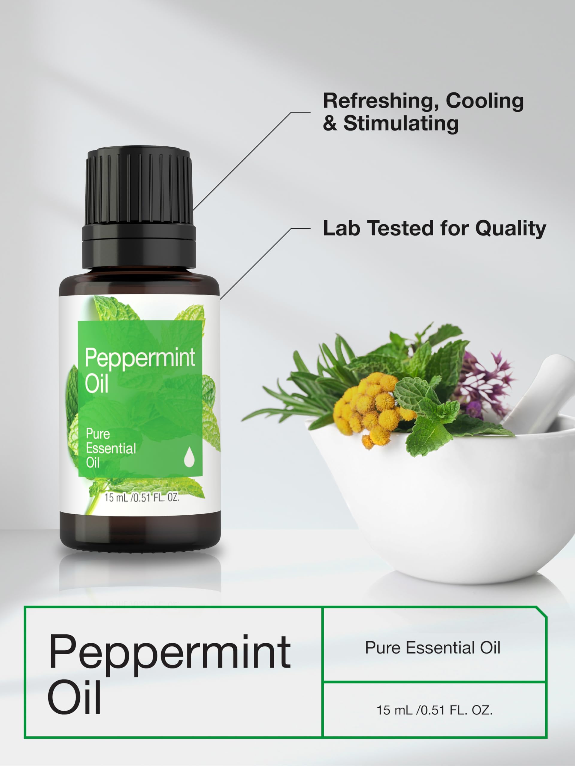 Horbäach Peppermint Essential Oil | .51 fl oz (15mL) | for Massage, Bath & Diffuser