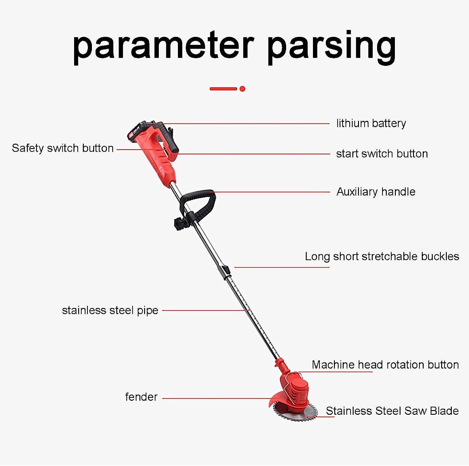 Handheld Cordless Weeder, 24V Lightweight Cordless Lawn Mower with 3 Blades 2 Pieces 24V Battery Charger Portable Home Lawn Garden Trimmer