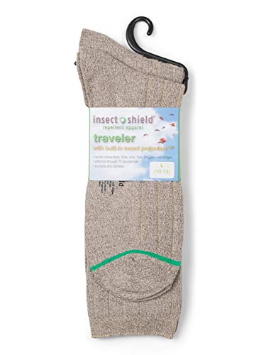 Insect Shield Lightweight and Comfy Traveler Sock with Built-In Bug Repellent, Khaki, Large (Pack of 2)