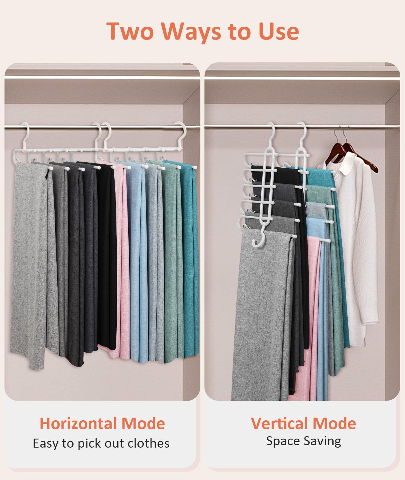Upgraded 3 Pack Pants Hangers Space Saving, Non Slip Pants Organizer for Closet, 5 Tier Jean Hangers, Multi Hangers Space Saving Closet Organizers for Trousers Scarves