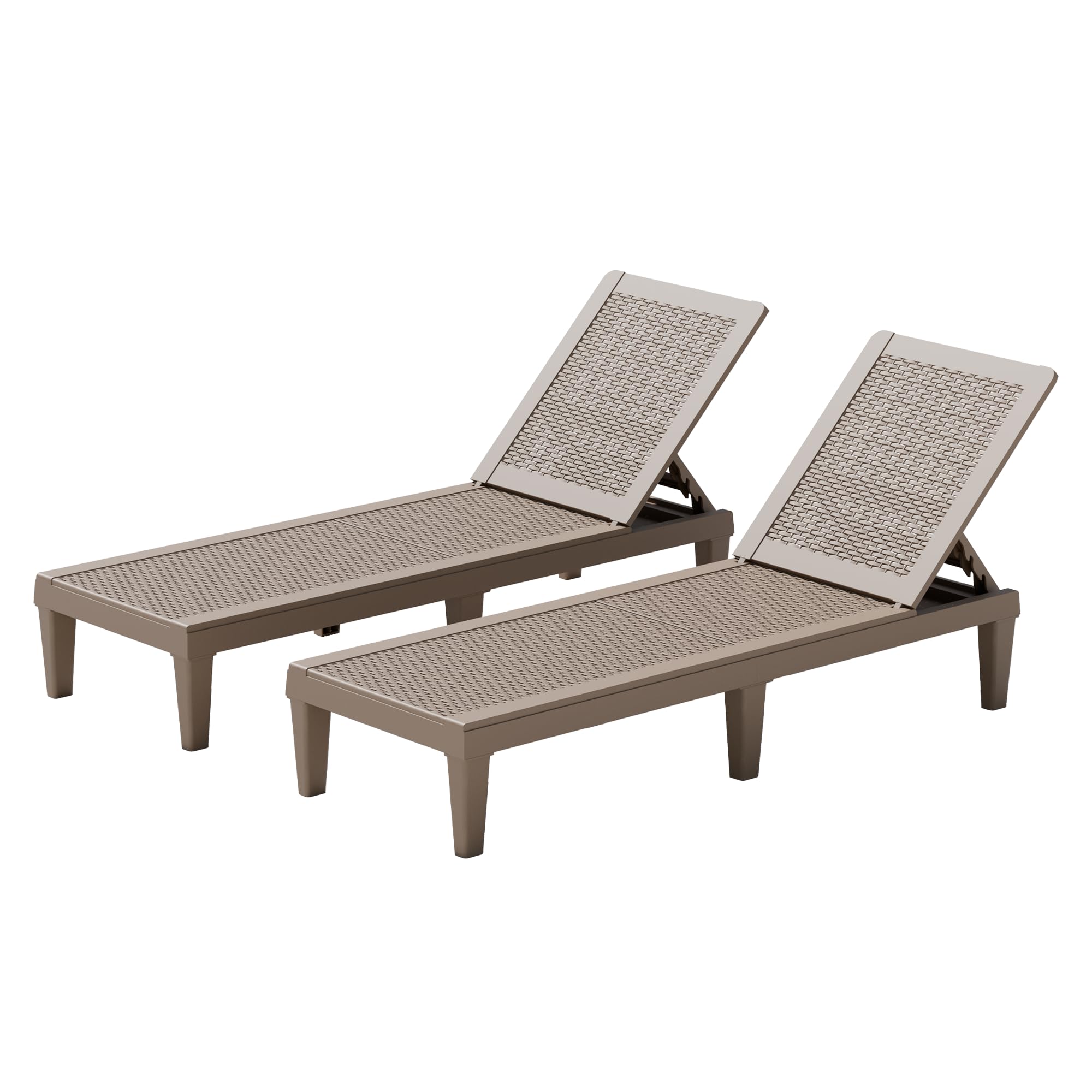 Greesum Outdoor Chaise Lounge Chairs Set of 2 with Adjustable Backrest, Waterproof PE Easy Assembly, Lightweight for Patio, Poolside, Beach, Yard, Light Coffee