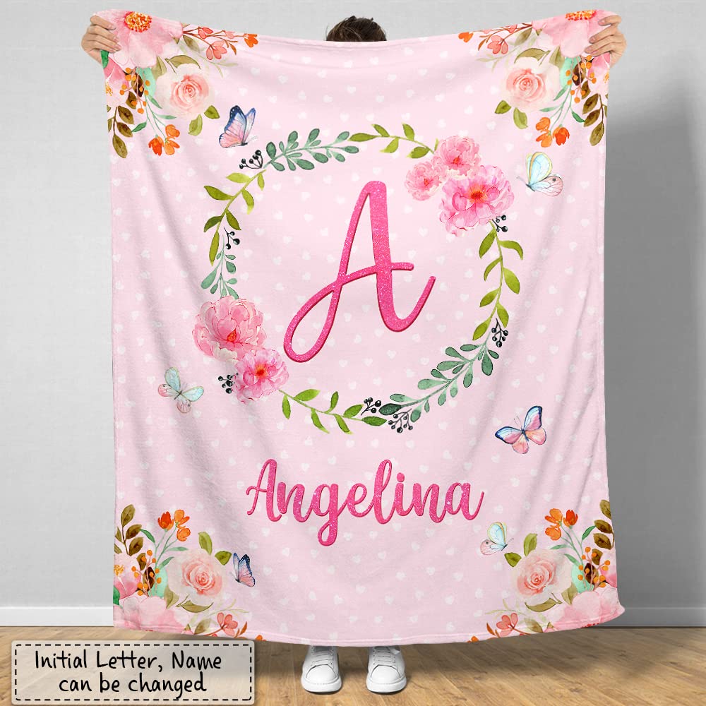 SANDJEST Personalized Baby Blanket Custom Name Monogram Fleece Throw Blanket Customized Gift for Baby New Mom Newborn Shower
