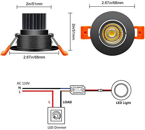 inShareplus 2 Inch LED Downlight, 3W Recessed Lighting 220LM COB Dimmable, 3000K Warm White, CRI80, Black Trim, LED Ceiling Lights with LED Driver, 12 Pack