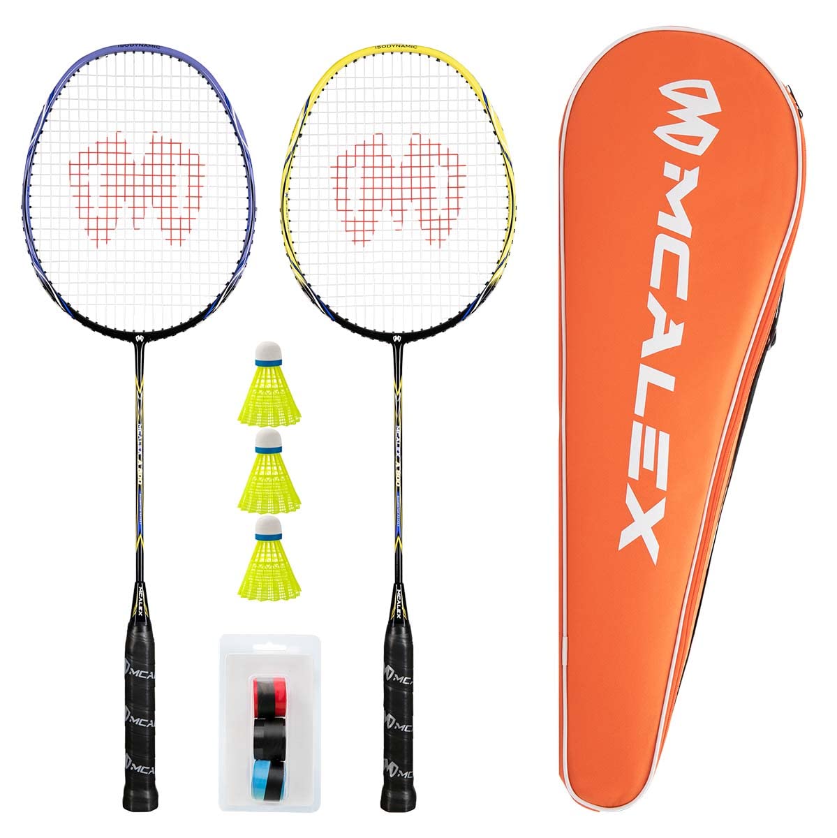 MCALEX Graphite Badminton Rackets Set of 2 for Backyard Games Suitable for Amateurs and Professionals, Badminton Set Including 1 Badminton Bag, 2 Rackets (Blue/Black)