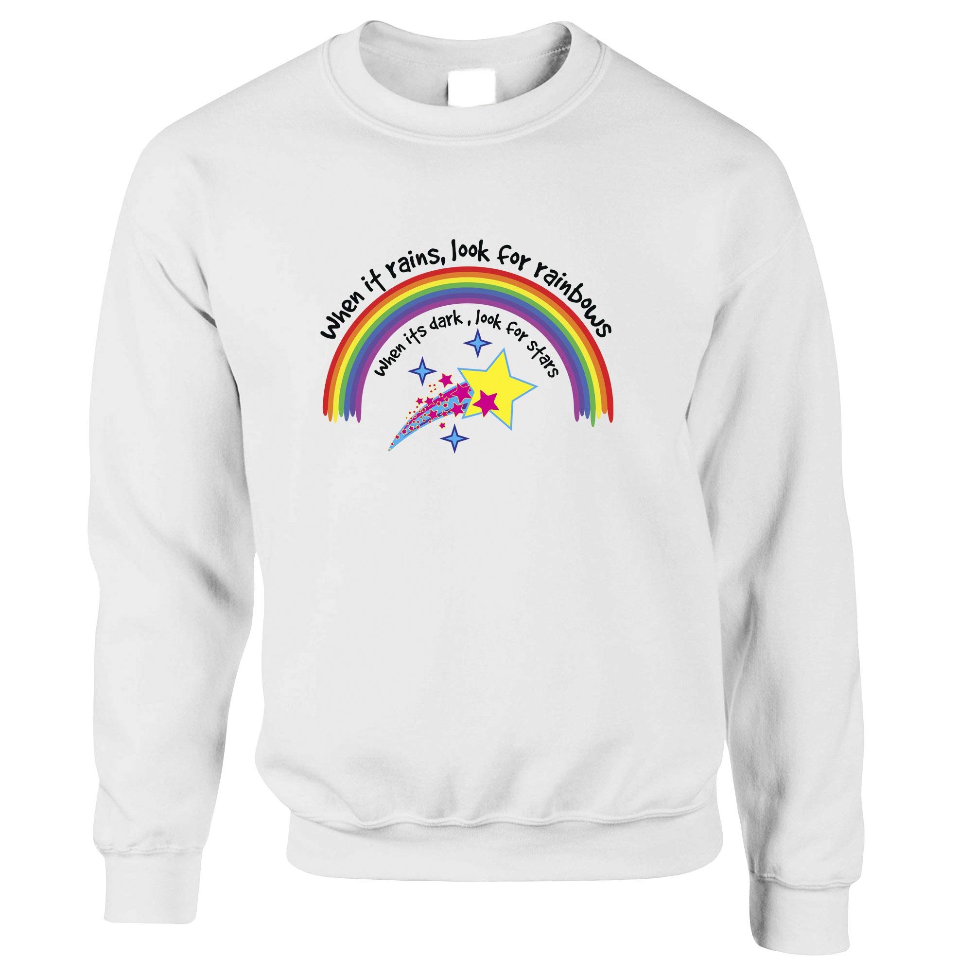 Inspirational Jumper When It Rains, Look for Rainbows White X-Small