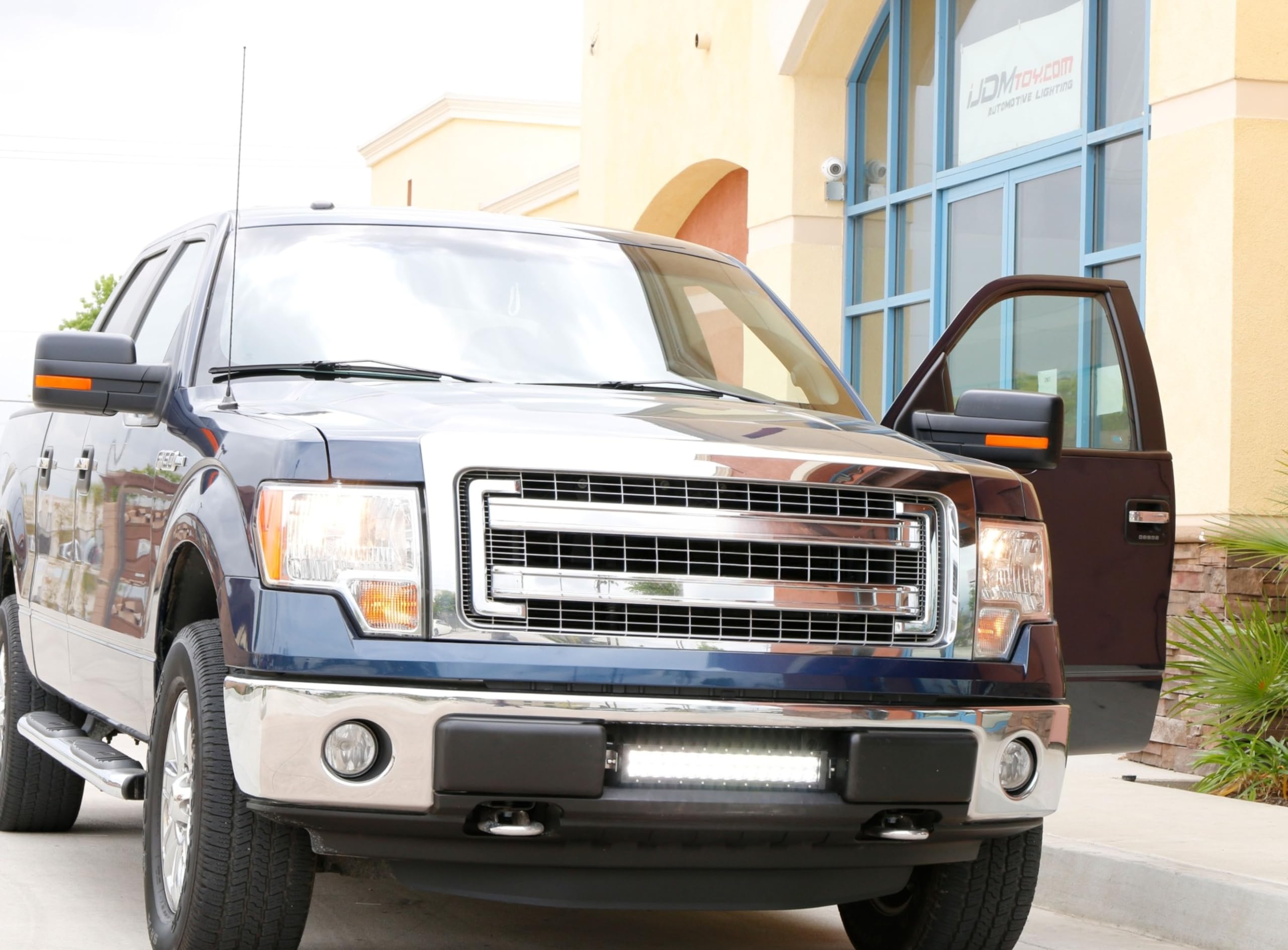 iJDMTOY Lower Grille Mount LED Light Bar Kit Compatible with 2009-14 Ford F-150 or Raptor, Includes (1) 96W High Power LED Lightbar, Lower Bumper Opening Mounting Brackets & On/Off Switch Wiring Kit
