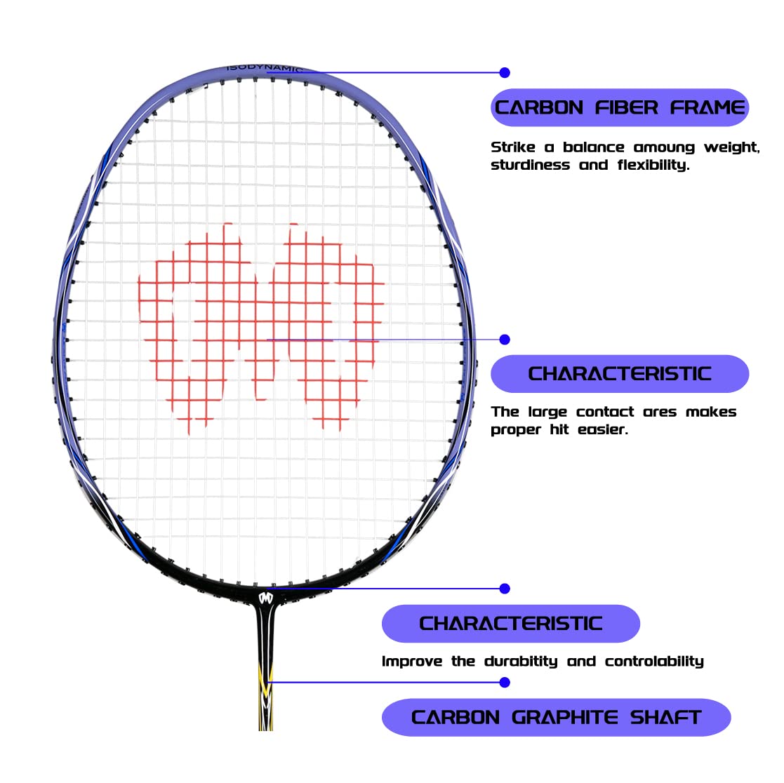 MCALEX Graphite Badminton Rackets Set of 2 for Backyard Games Suitable for Amateurs and Professionals, Badminton Set Including 1 Badminton Bag, 2 Rackets (Blue/Black)