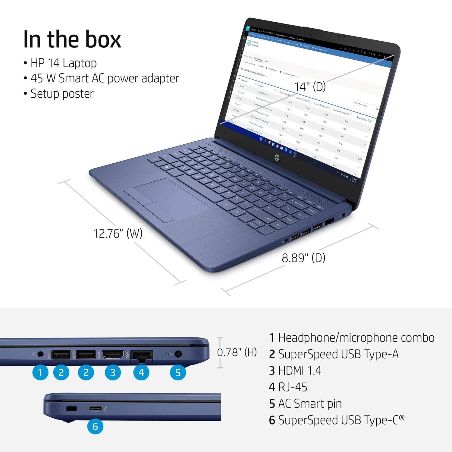 HP Portable Laptop (include 1 Year Microsoft 365), 14’’ HD Display, 8GB RAM, 64GB eMMC, Intel Quad-Core N4120, Student and Business, Webcam, HDMI, Wi-Fi, RJ-45, Windows 11 Home, Grayish Blue